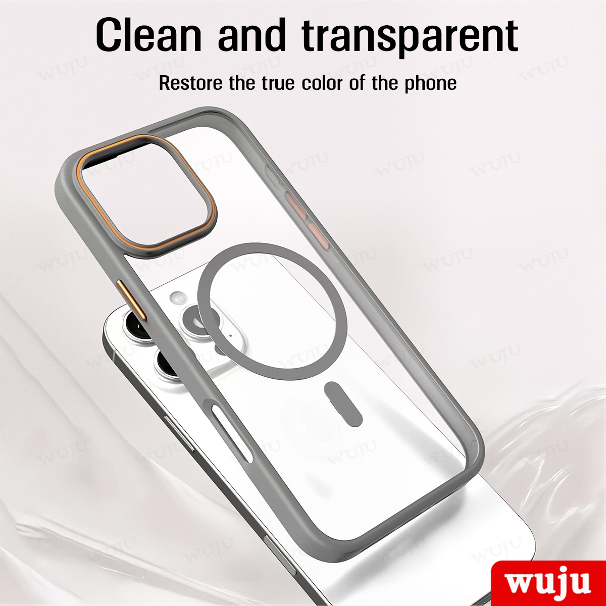 WUJU Luxury Magnetic Wireless Charging Transparent Phone Case Compatible For iPhone 16 15 14 13 ...