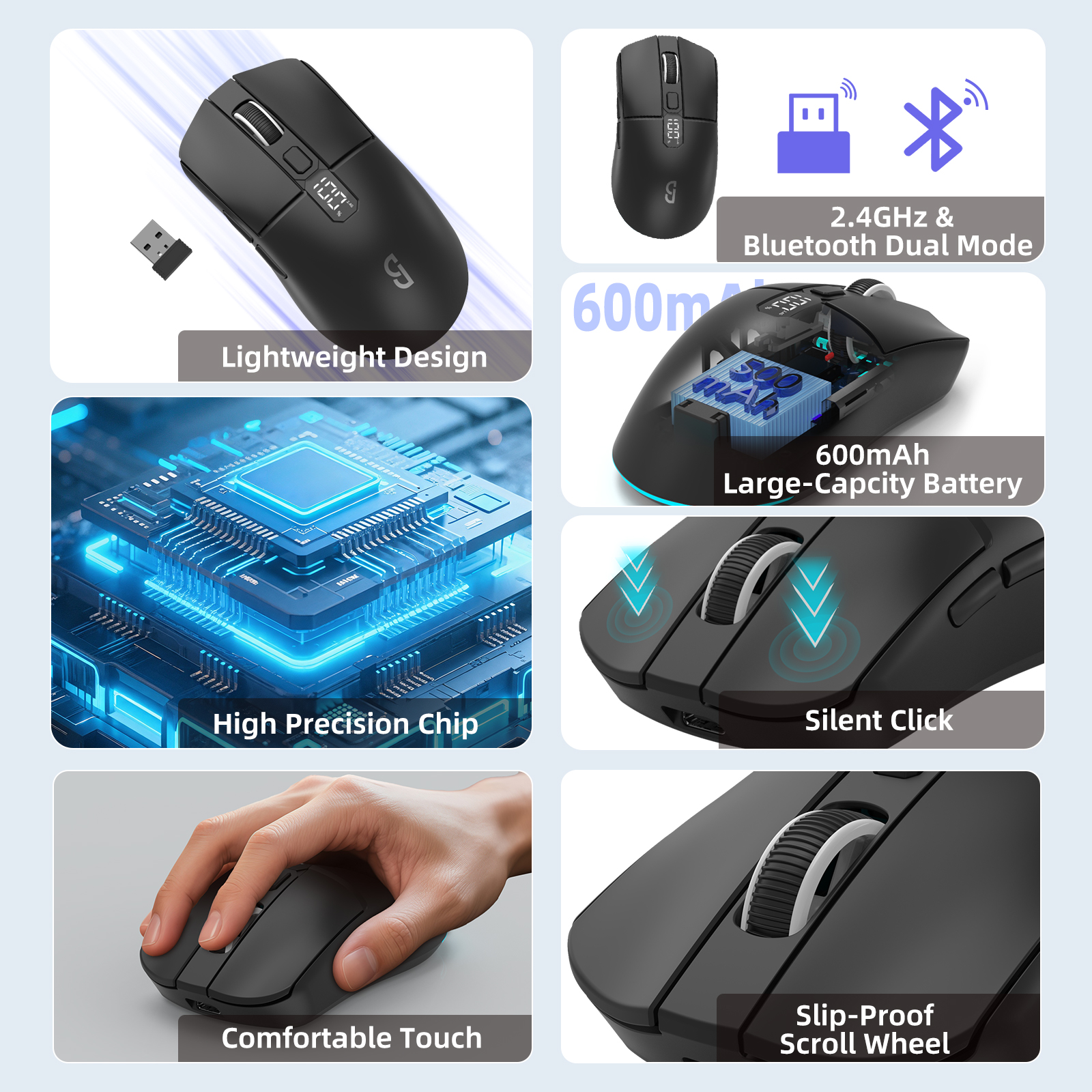 GOOJODOQ Bluetooth Mouse Wireless Wired Silent Lightweight for laptop 4 ...