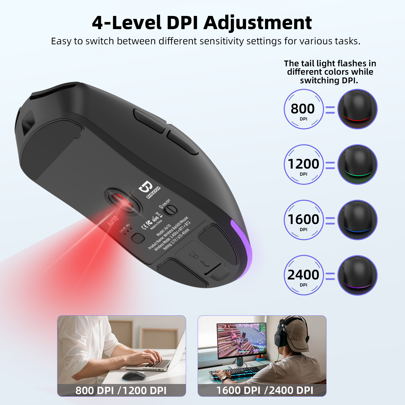 GOOJODOQ Bluetooth Mouse Wireless Wired Silent Lightweight for laptop 4 ...