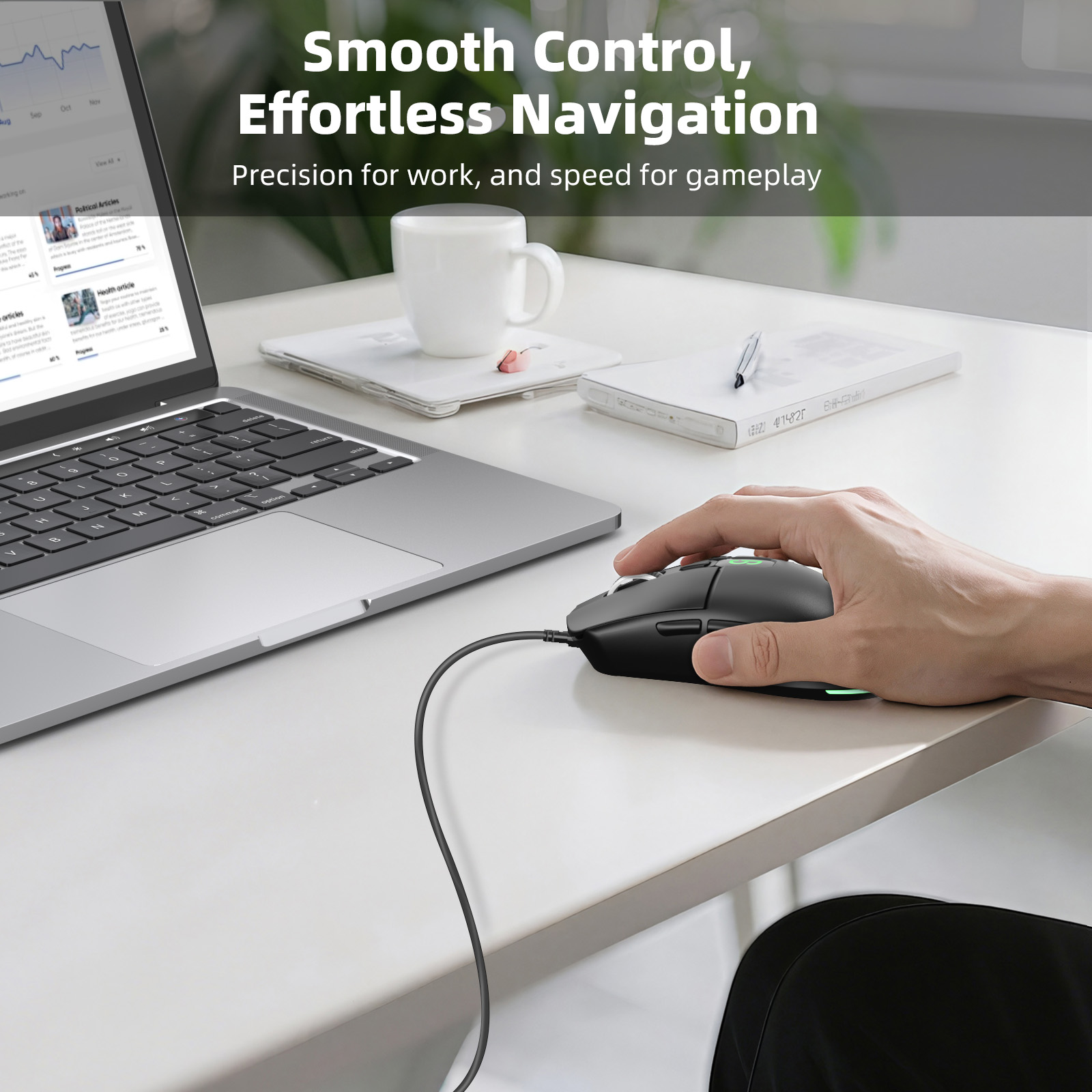 GOOJODOQ Ergonomic Wired Mouse 1.6m Lightweight for laptop 4 DPI Level ...