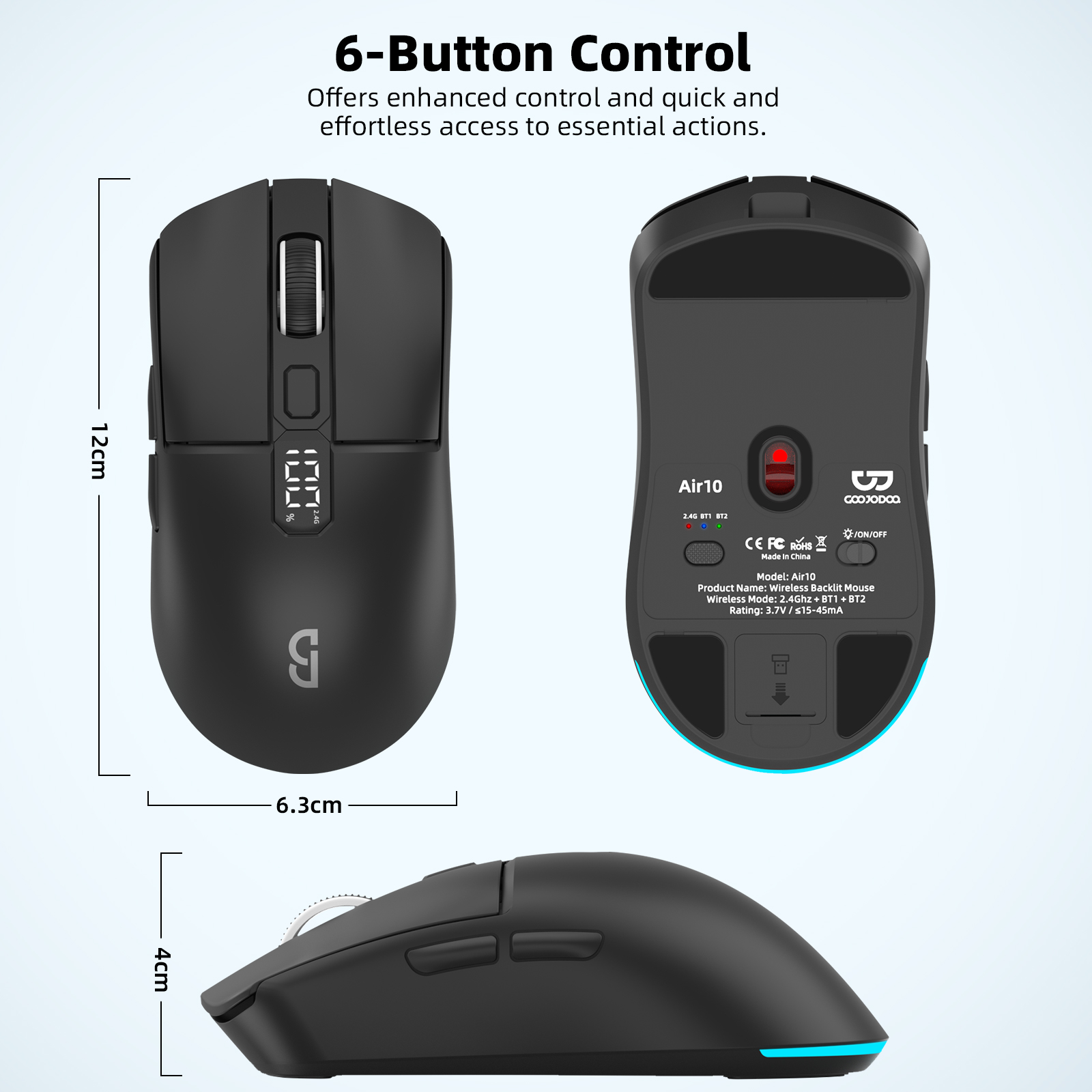 GOOJODOQ Bluetooth Mouse Wireless Wired Silent Lightweight for laptop 4 ...