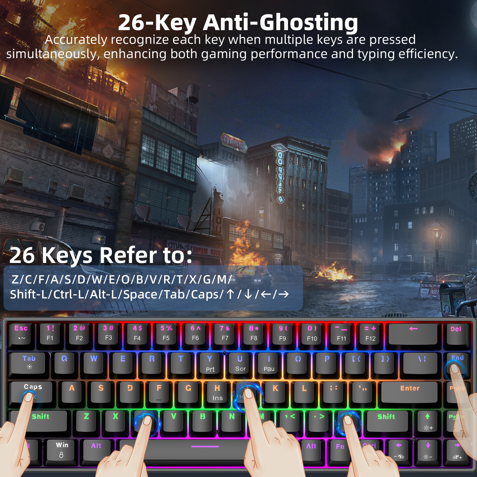 GOOJODOQ Wired Mechanical Keyboard 68 Key With Red/Blue/Brown Switches ...