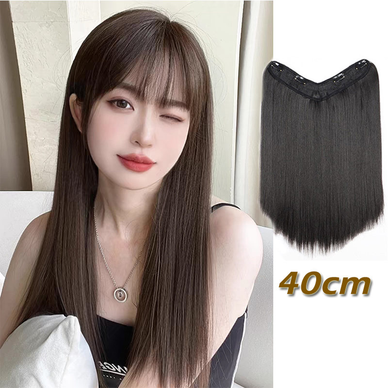 40cm U Shape Invisible Hair Extensions with 4 Clips Straight Synthetic ...