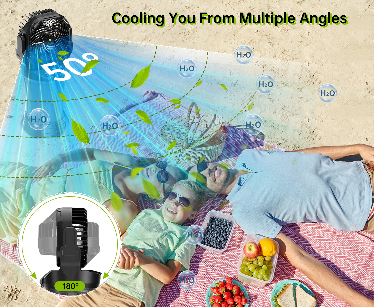 30000mAh Water Cooling Fan Portable Misting Fan with 7 Colors LED Light ...