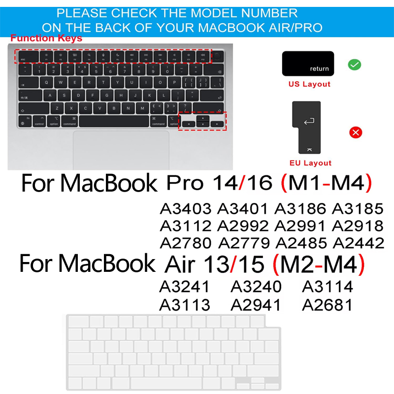 Keyboard Cover For Macbook Air 13 15 Pro 14 16 M2 M3 M4 Protector Skin ...