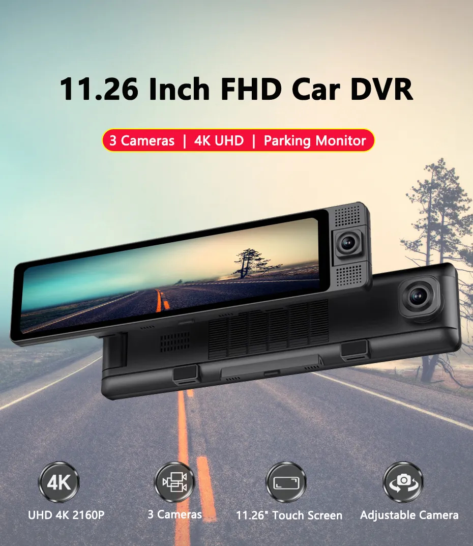 EKLEVA 4K Dash Cam 3 Channel Rearview Mirror Front Inside Rear 2K+1080P ...
