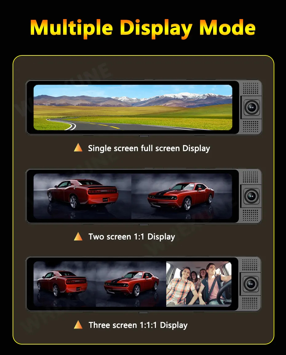 EKLEVA 4K Dash Cam 3 Channel Rearview Mirror Front Inside Rear 2K+1080P ...