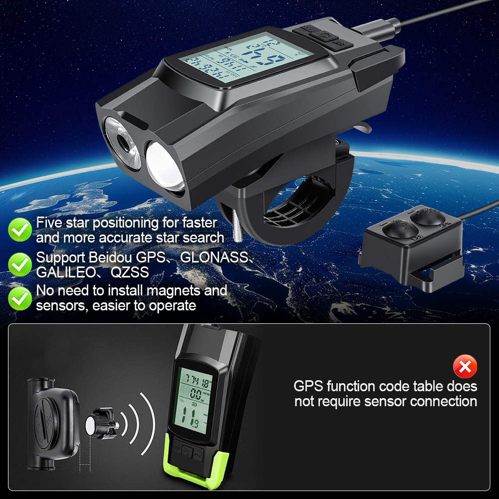 Newboler 3 In 1 GPS Bike Front Light 4000mAh Bicycle Speedometer ...