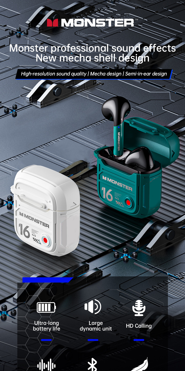 Monster XKT16 AI Translation Wireless Earphone Bluetooth 5.4 HiFi 74 ...