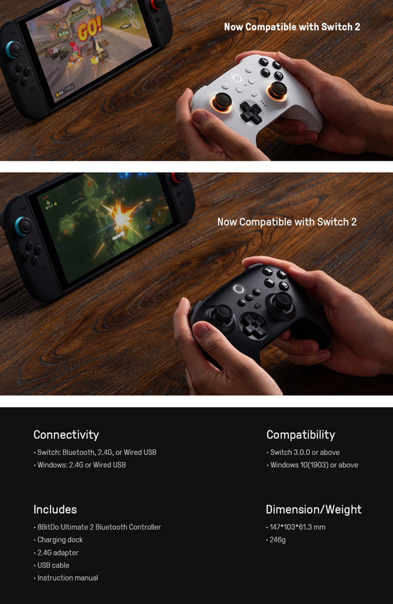 8BitDo Ultimate 2 Bluetooth Controller for Nintendo Switch 2 Switch ...