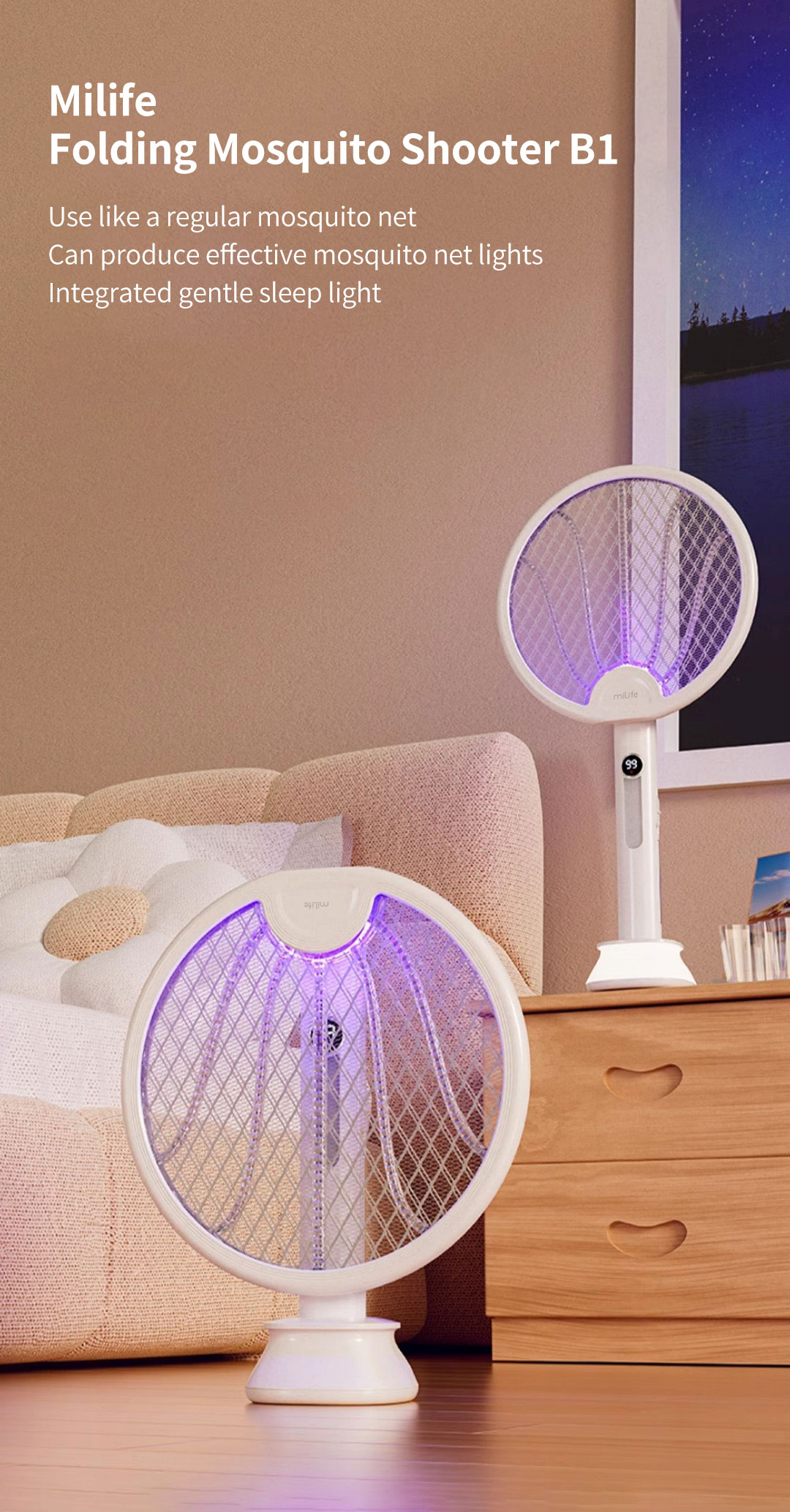 MiLife B1 Foldable Electric Mosquito Swatter Smart Digital Screen Auto ...