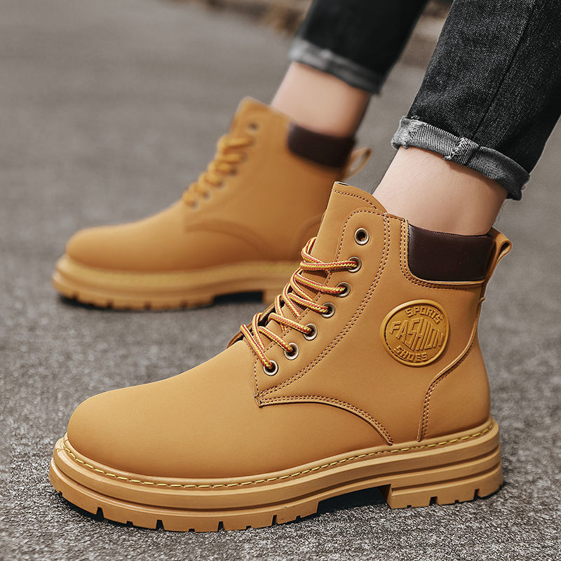 FX Men's High Top Boots Leather Shoes Fashion Martin Boots Men's Lace ...