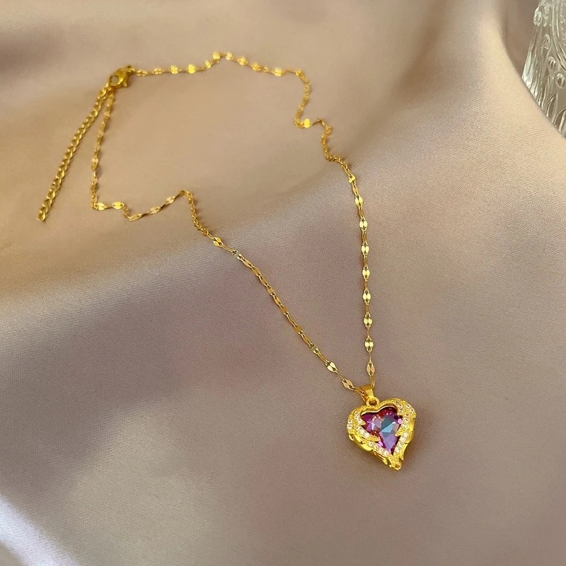 Ocean Heart Crystal Necklace for Women Stainless Steel Trendy Jewelry ...