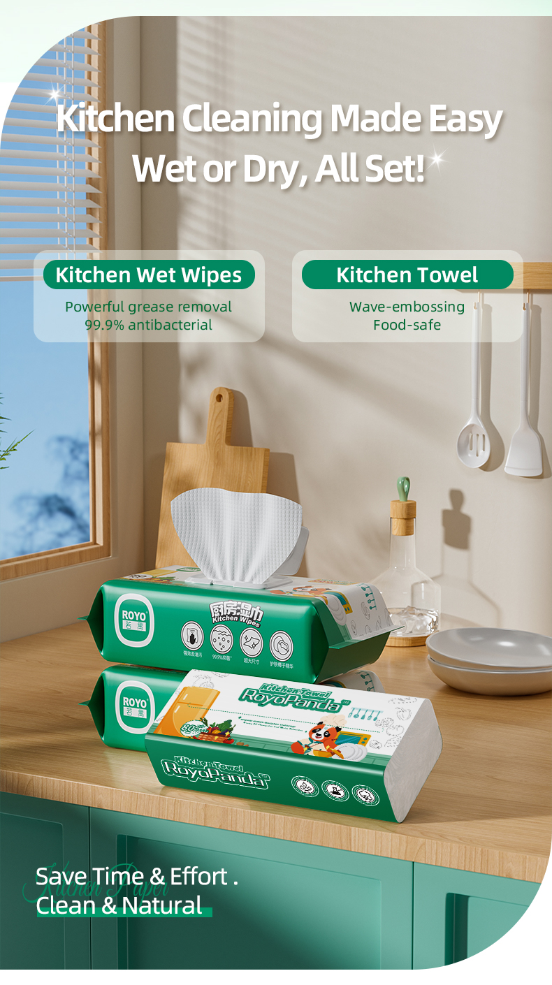 【4 Packs】 Royo Panda Kitchen Paper Towels 190 * 225mm 2 Ply Extra Thick ...