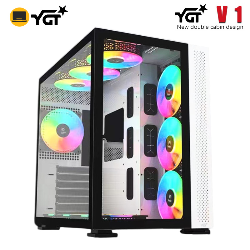 YGT V1 Dual-Chamber ATX Gaming PC Case Tempered Glass Panoramic View ...