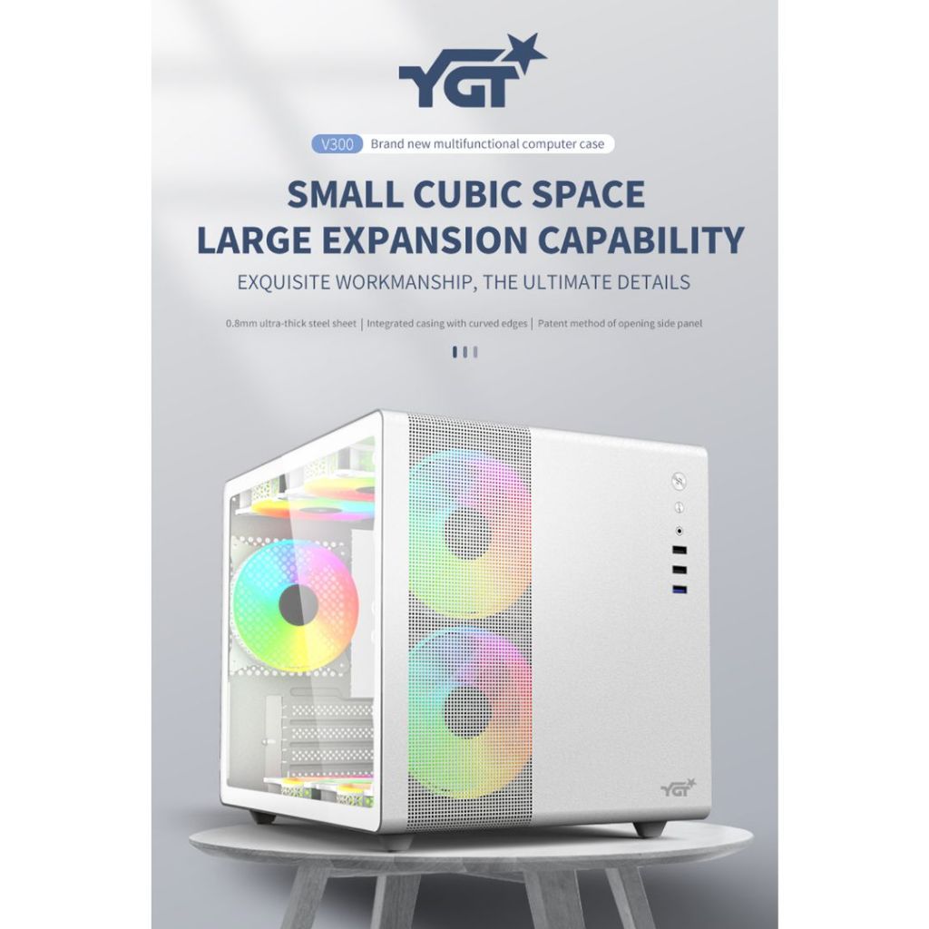 YGT V300 MINI GAMING CASE BLACK WHITE MICRO-ATX/ITX DESKTOP COMPUTER ...