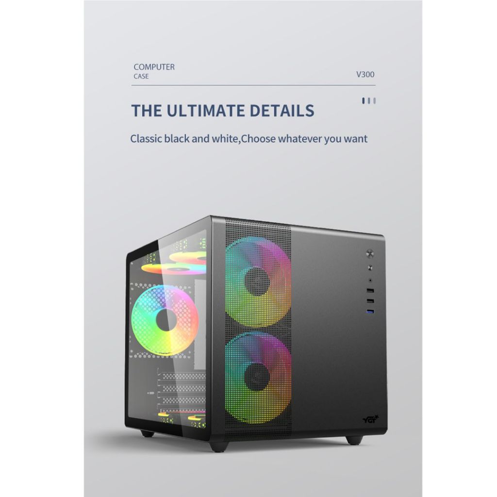YGT V300 MINI GAMING CASE BLACK WHITE MICRO-ATX/ITX DESKTOP COMPUTER ...