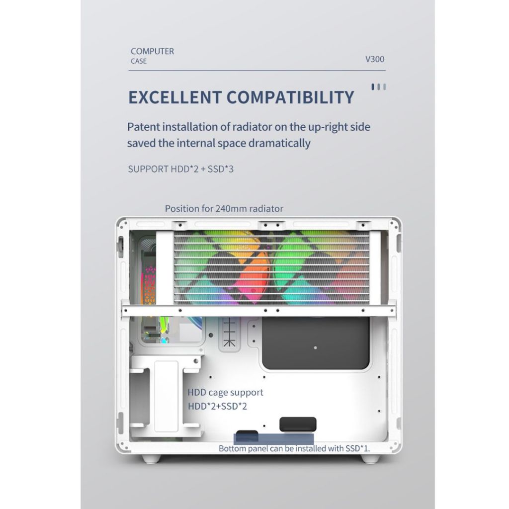 YGT V300 MINI GAMING CASE BLACK WHITE MICRO-ATX/ITX DESKTOP COMPUTER ...