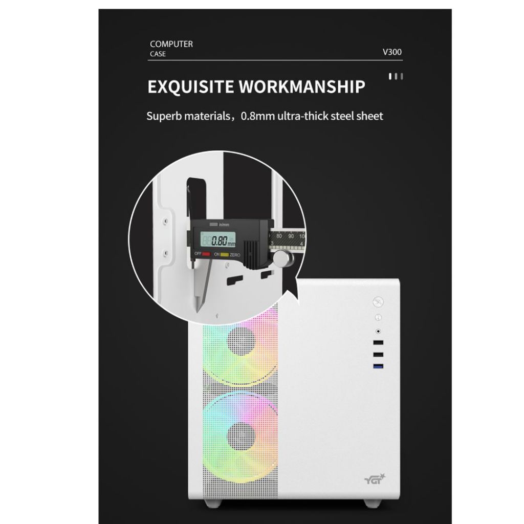 YGT V300 MINI GAMING CASE BLACK WHITE MICRO-ATX/ITX DESKTOP COMPUTER ...