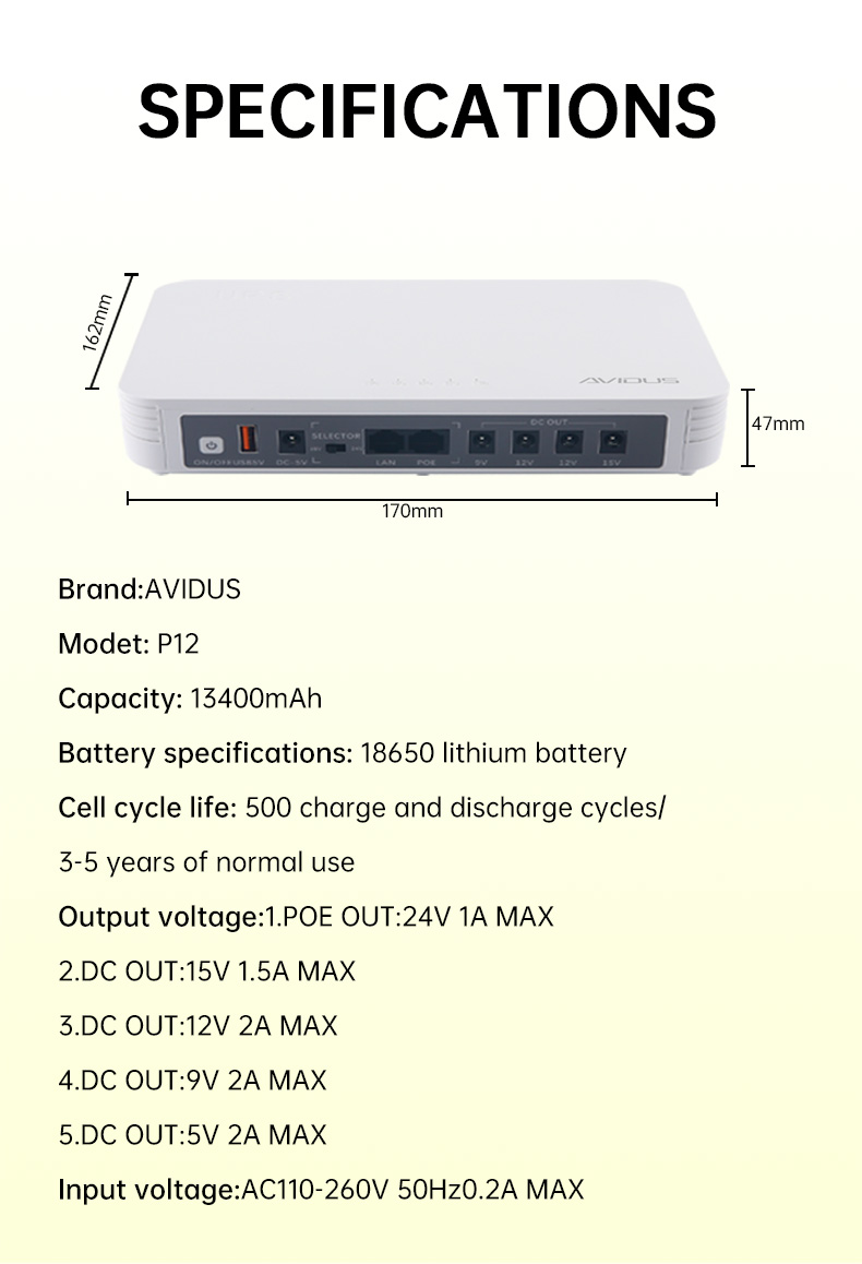 AVIDUS 16000mAh Mini CCTV UPS Power With Voice Function For Android And ...