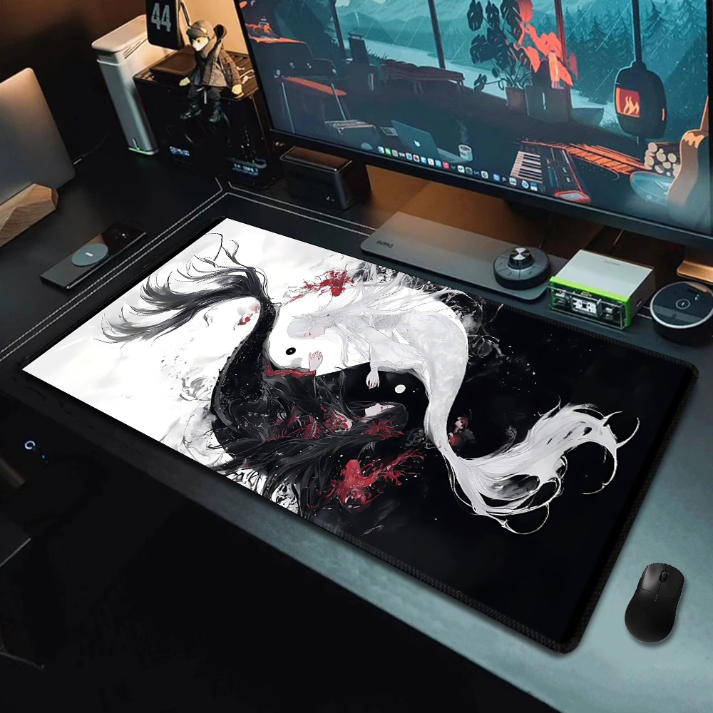 Mouse Pad Gaming Black And White Yin Yang Girl Mousepad Large Customize ...