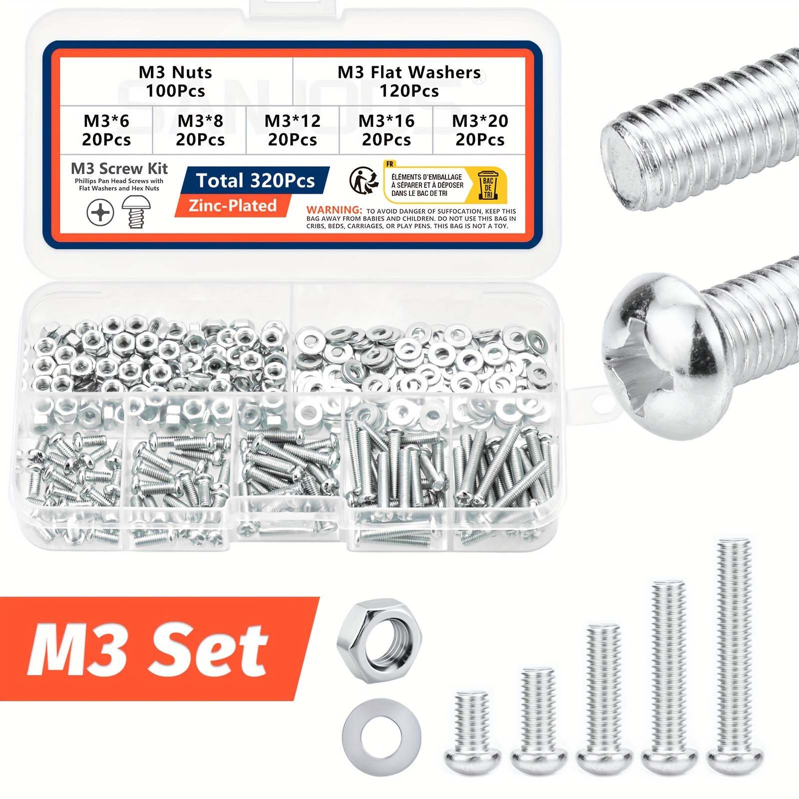 M3 Screws Bolts and Nuts Assortment Kit, Metric Machine Screws & Nuts ...