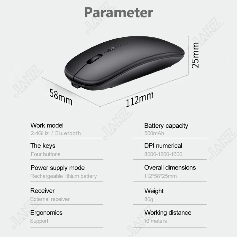Wireless Mouse Bluetooth Mouse 2.4GHz Optical Rechargeable Ultra Thin ...