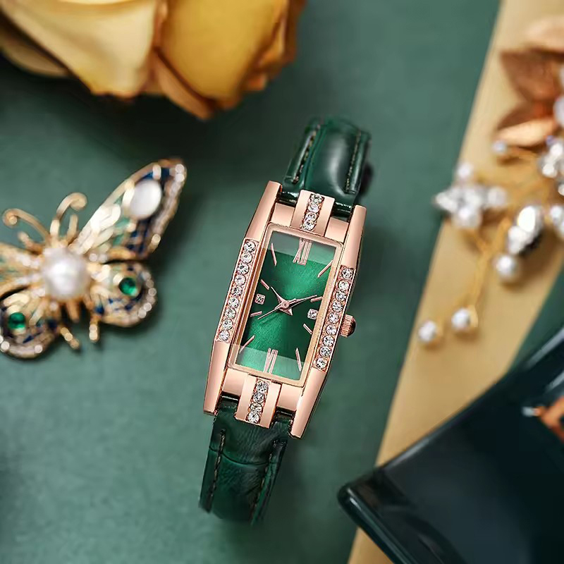 Women's Square Green Dial Retro Leather Strap Quartz Watch in Luxury Style | Shopee Philippines