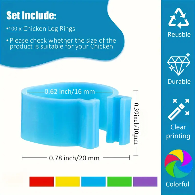 100pcs Chicken Leg Rings With 5 Colors, Chicken Leg Bands Colorful ...