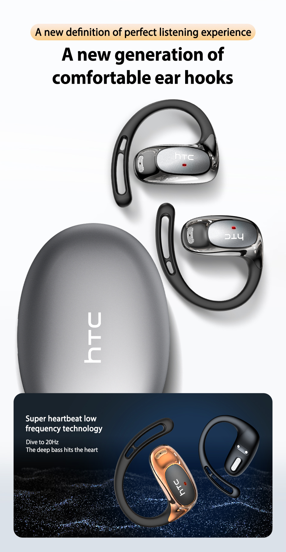 HTC NE35 Earphones Bluetooth 6.0 Real Time AI Translation Ear Hanging ...