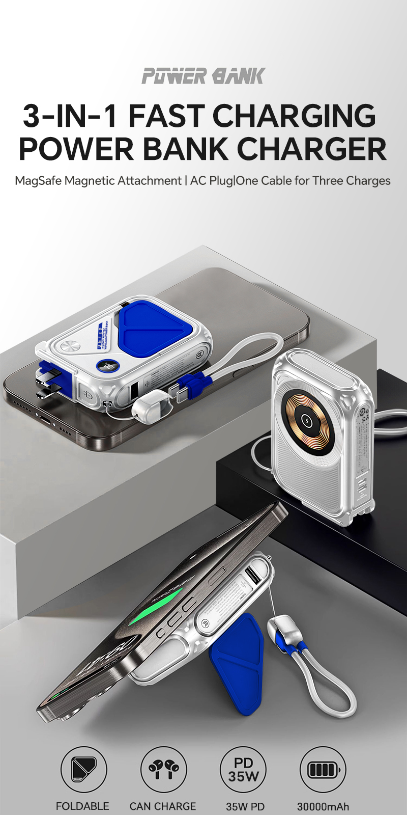 UNEED Original 20000/30000mAh Magnetic Powerbank Fast Charging Wireless ...