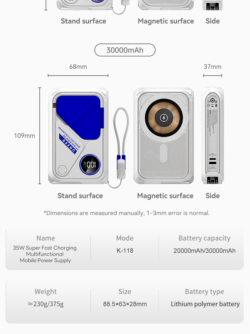 UNEED Original 20000/30000mAh Magnetic Powerbank Fast Charging Wireless ...