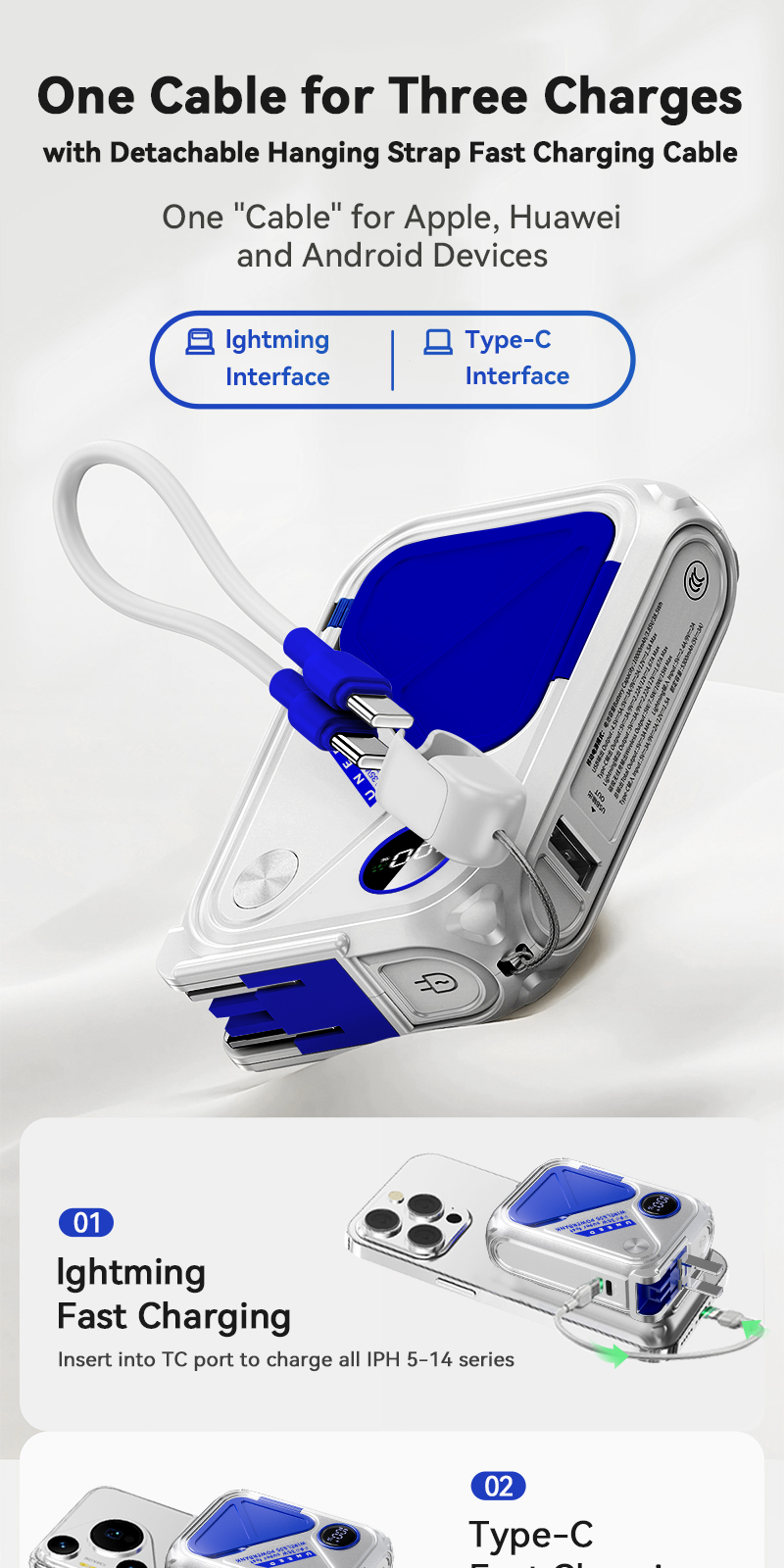 UNEED 20000/30000mAh Magnetic Powerbank Fast charging PD 35W Detachable Built In Cable LED ...