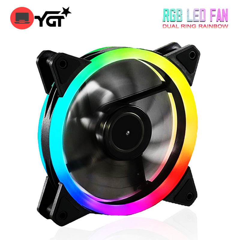 YGT RGB PC Fan Double Ring 120mm Rainbow Fan Silent Cooling Ring Fan ...