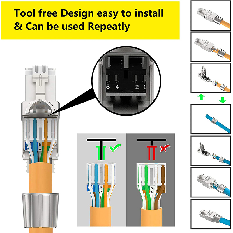 Hoolnx Tool Free Rj45 Connector Tool Free For Installation Cable Cat8 Cat7 Cat6a Network Plug
