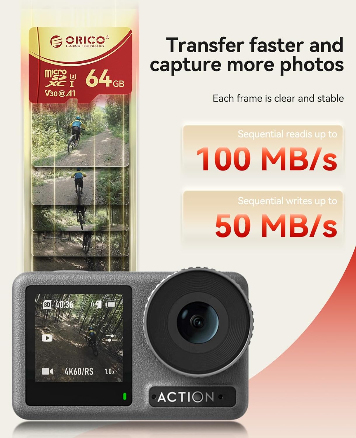 ORICO MicroSD Card Red Memory Card Class10 128GB U3 4K High Speed Flash ...