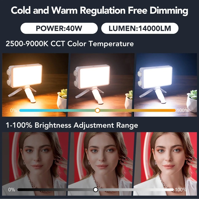 40W LED Camera Light 2500K-9000K Bi-Color 4400mAh Video Lamp Handle ...