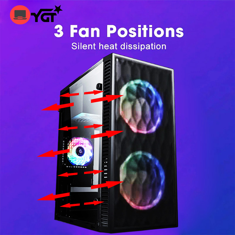 YGT Black PC Case With 2 Fan Tempered Glass Micro ATX Gaming Case ...
