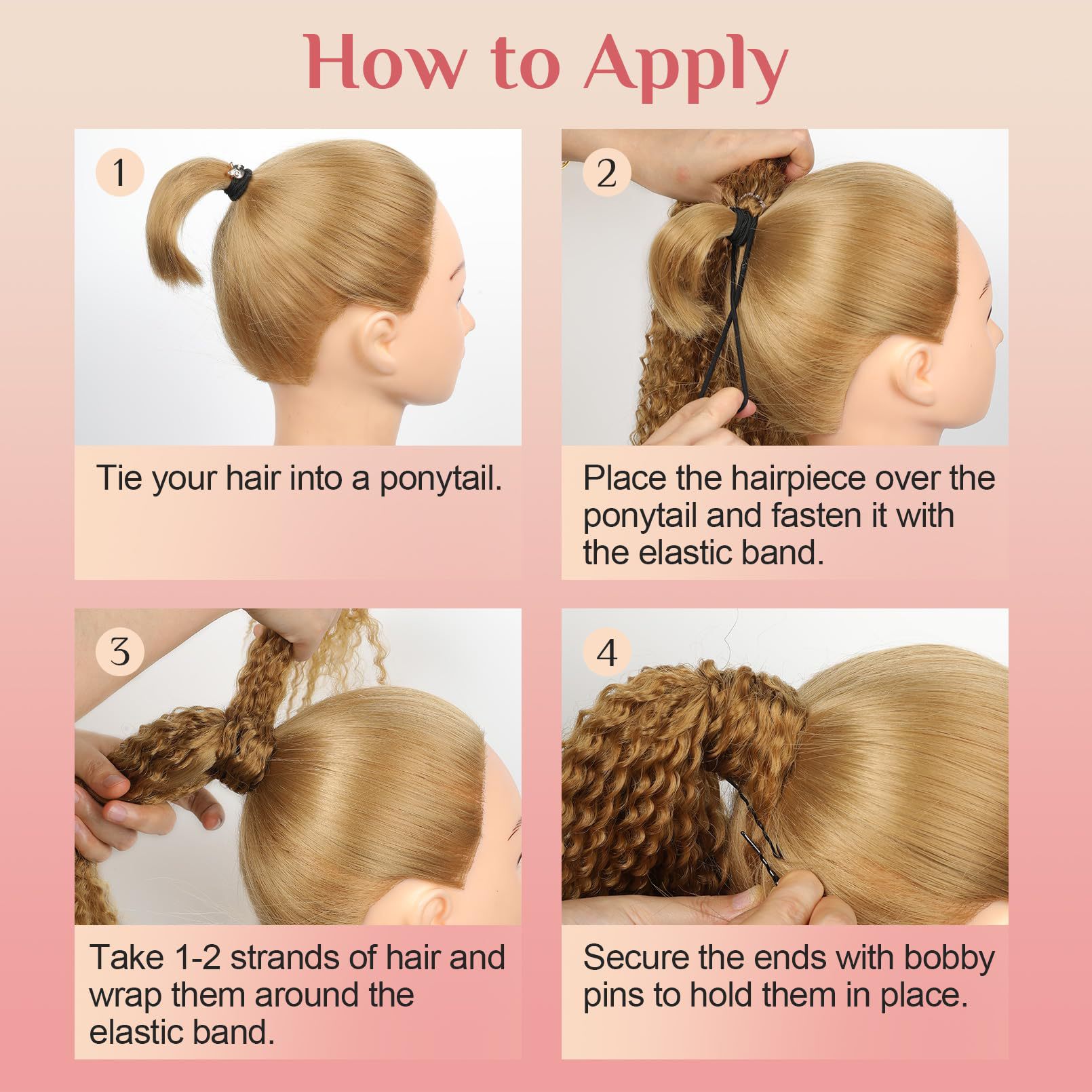 18 Inch Fluffy Curly Ponytail Wig with Elastic Headband Natural Black ...