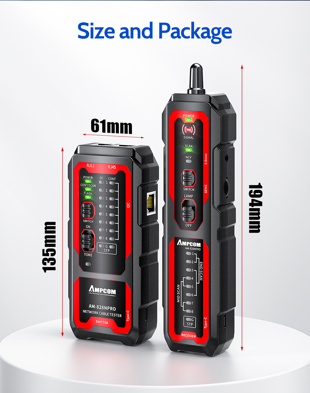 AMPCOM Network Cable Tester, USB Charging, Test on PoE, NCV, Ethernet ...
