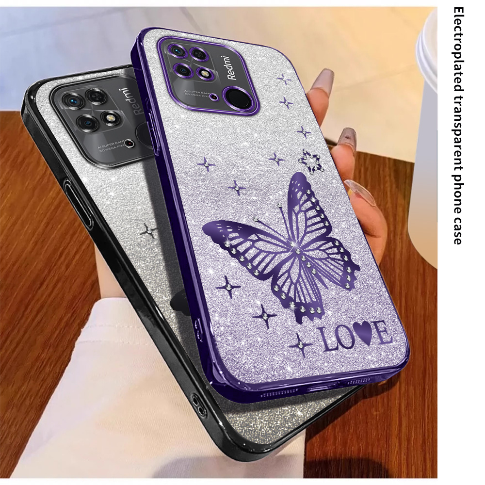 For Redmi 10C Case Luxurious Sparkling Crystal Electroplated Soft Phone ...