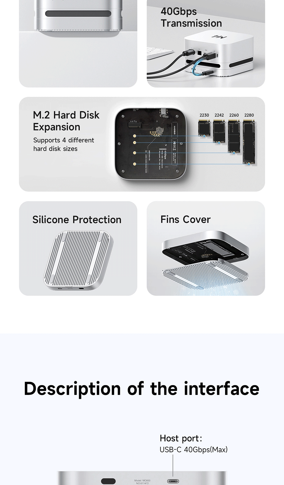 Hagibis USB4 Hard Drive Enclosure 40Gbps M.2 NVMe SSD Case for Mac mini ...