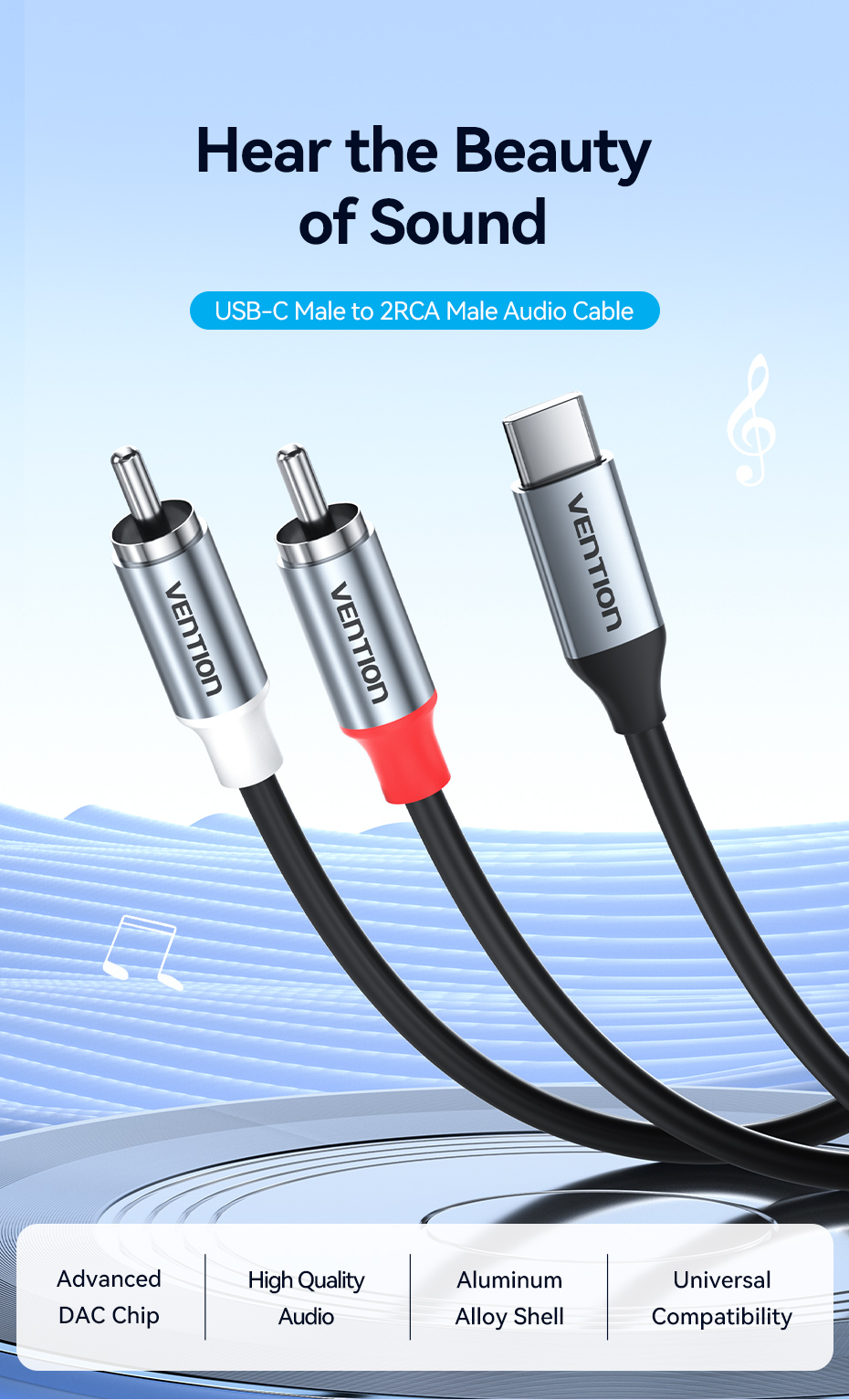 Vention USB C to RCA Audio Cable Type C to 2 RCA Cable for Speaker ...