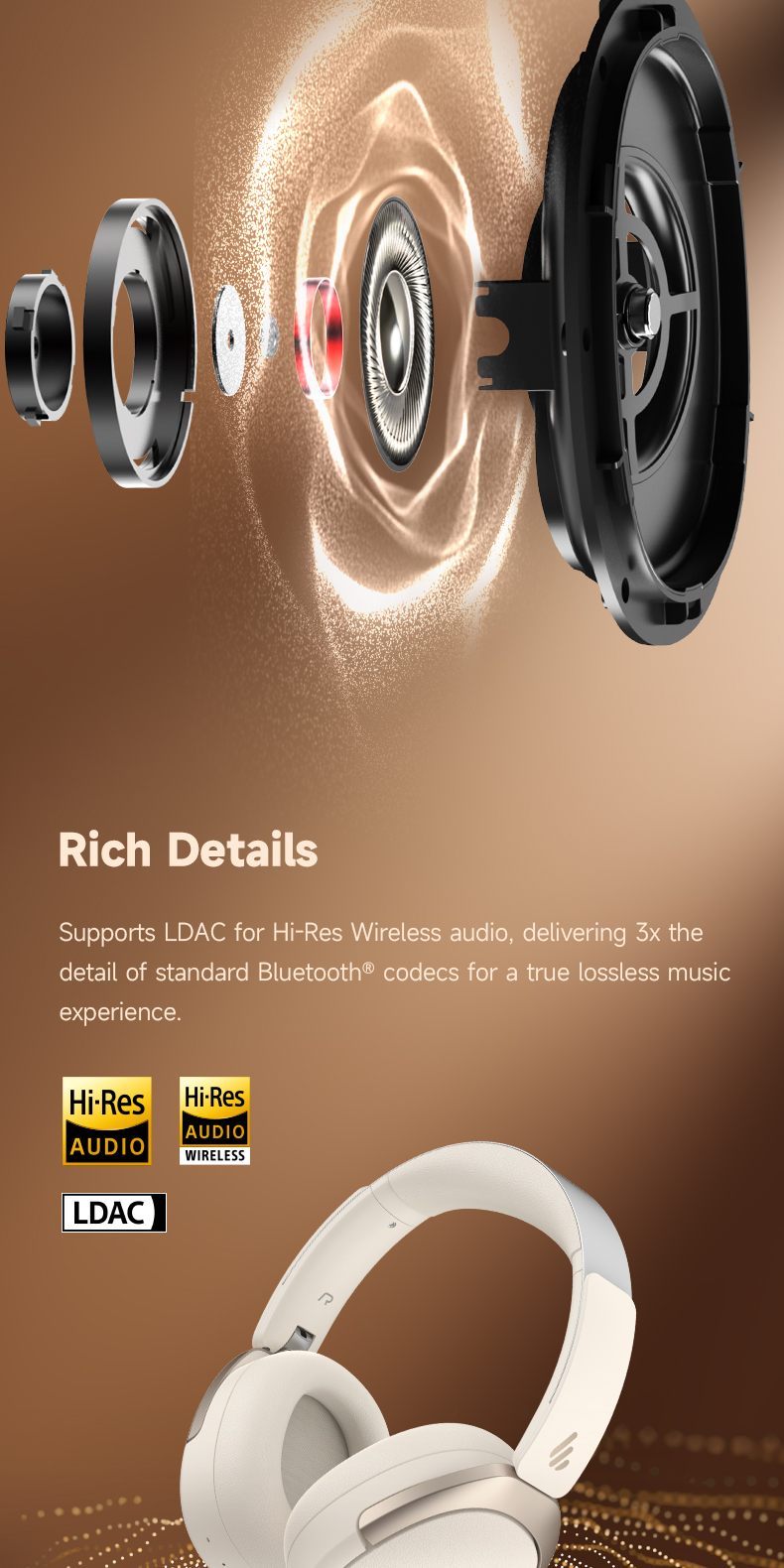 EDIFIER W80 Wireless Over-ear Headphones Bluetooth v5.4 Headset 40mm Dynamic Driver with -49dB ...