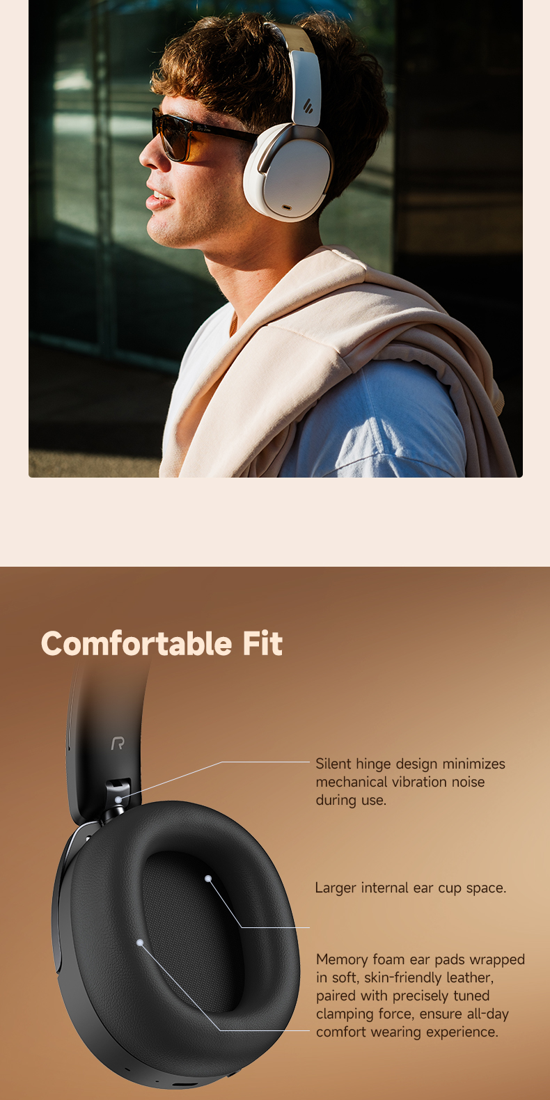 EDIFIER W80 Wireless Over-ear Headphones Bluetooth v5.4 Headset 40mm Dynamic Driver with -49dB ...