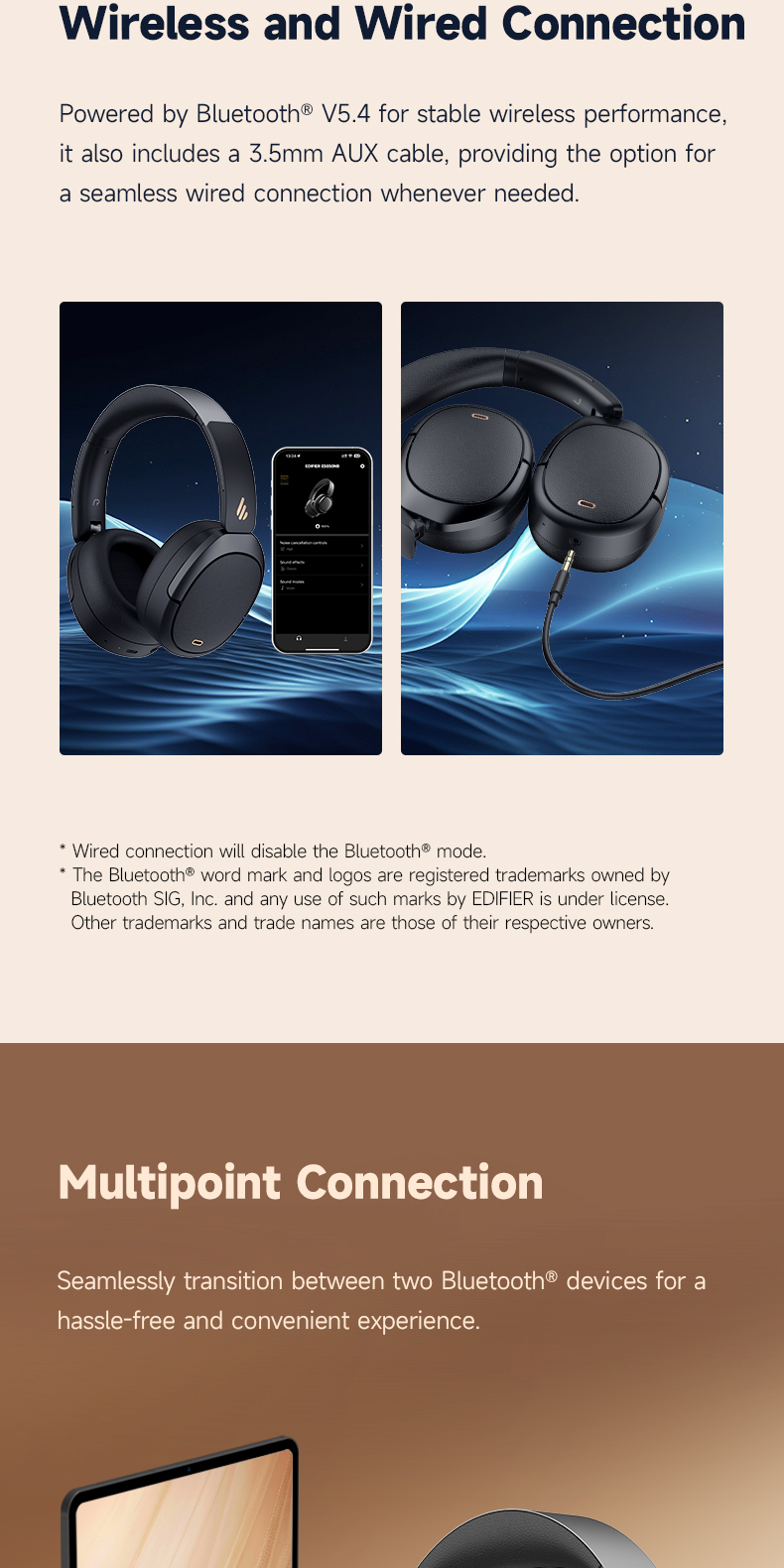 EDIFIER W80 Wireless Over-ear Headphones Bluetooth v5.4 Headset 40mm Dynamic Driver with -49dB ...