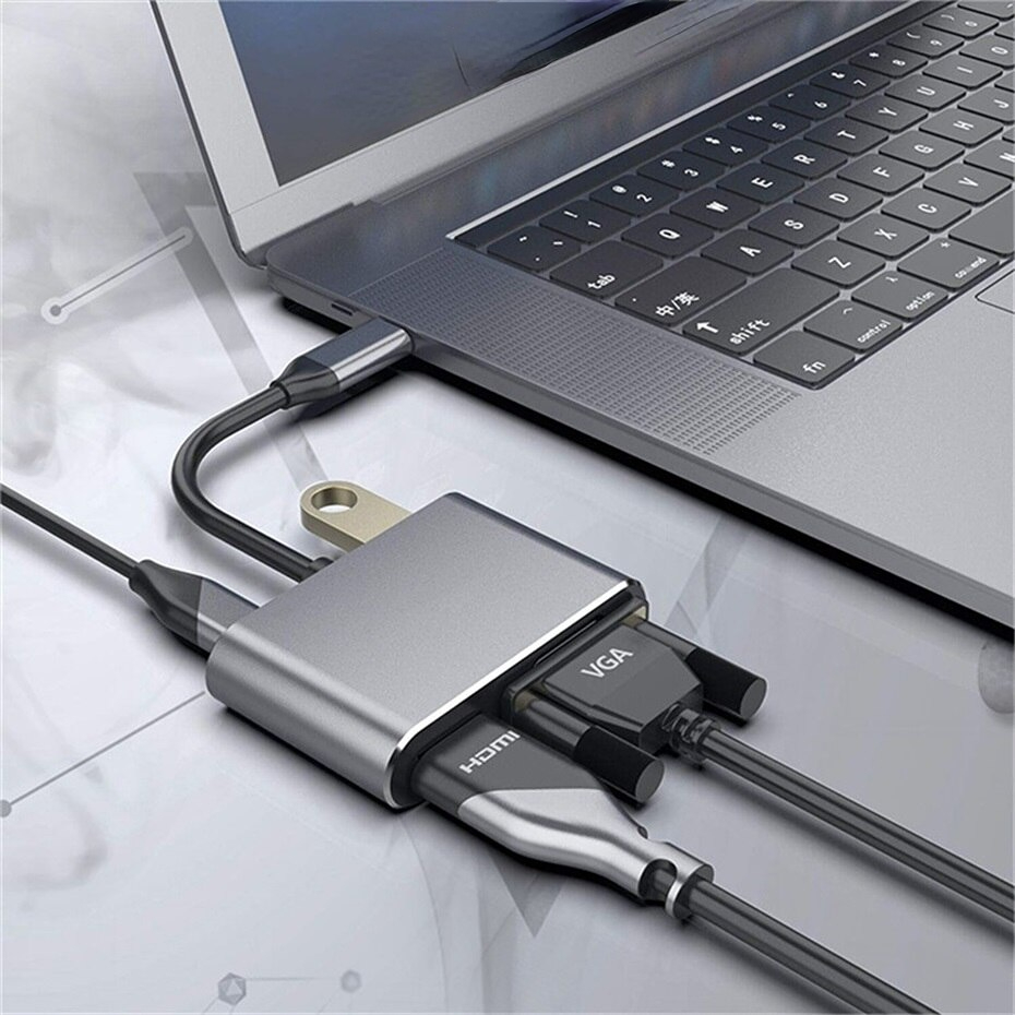 Type C to HDMI Adapter 4K VGA 1080P USB Hub 4 in 1 87W PD Port Splitter ...