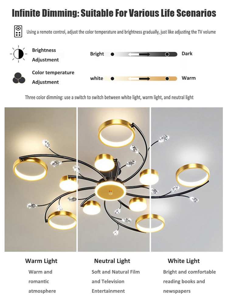 Modern Chandelier Ceiling Light Tri color for Bedroom Center Lamp ...