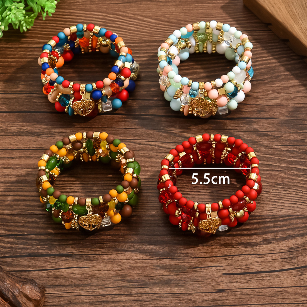 4-Piece Bohemian Beaded Bracelet Set with Crystal Heart Pendant ...