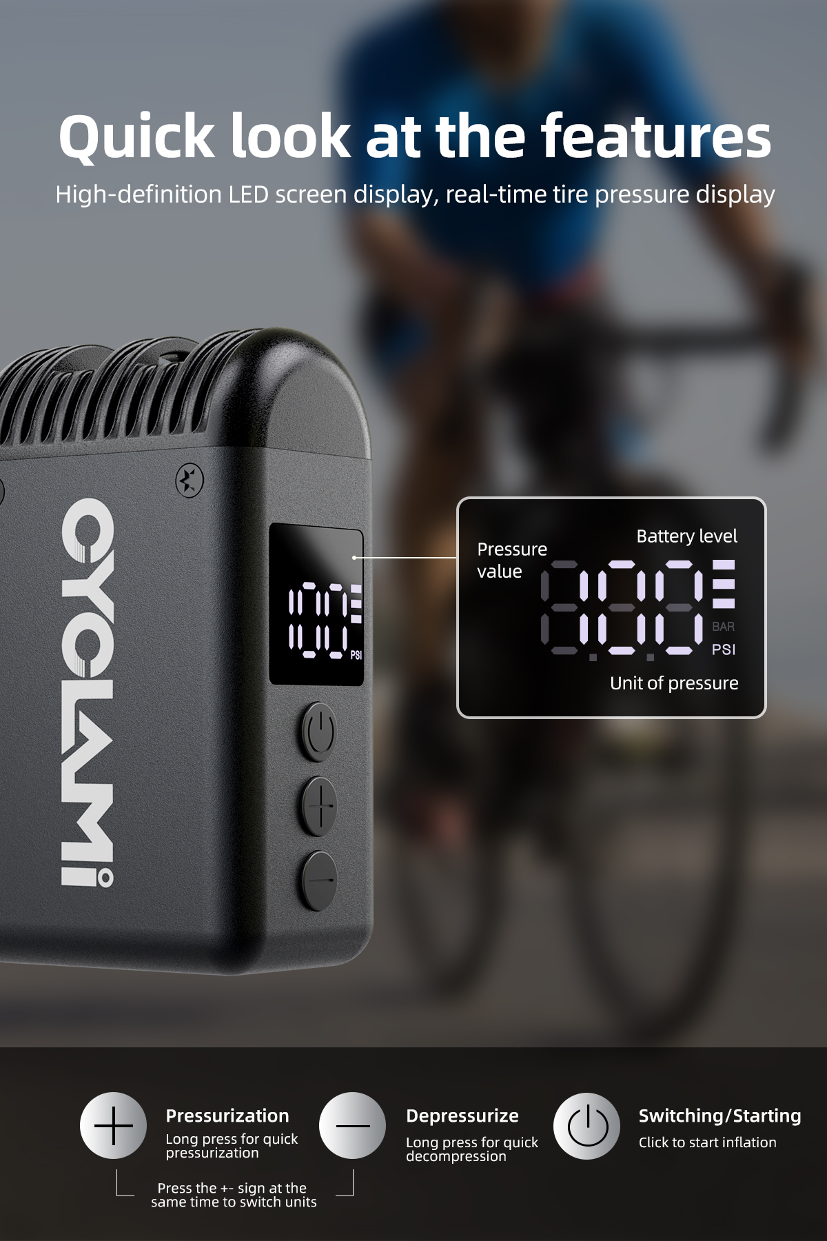 CYCLAMI A2 Mini 100 PSI Portable Bicycle Pump Rechargeable Inflator ...